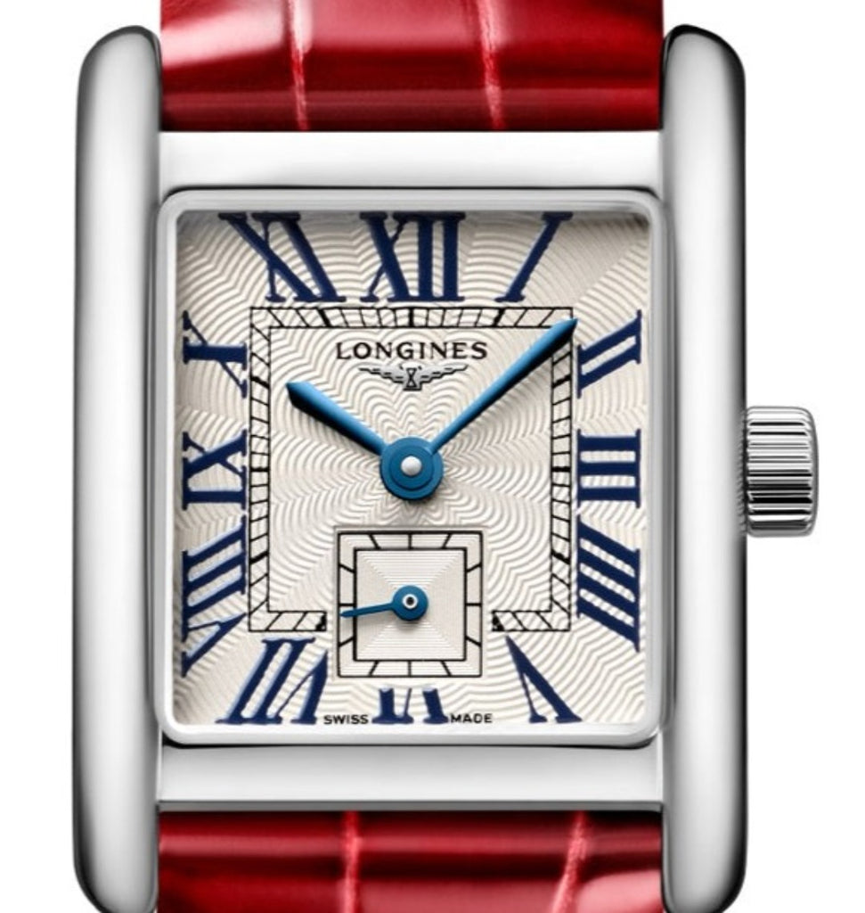 Longines Mini Dolcevita Silver dial Red strap 21.5mm L5.200.4.71.5 – HT llc