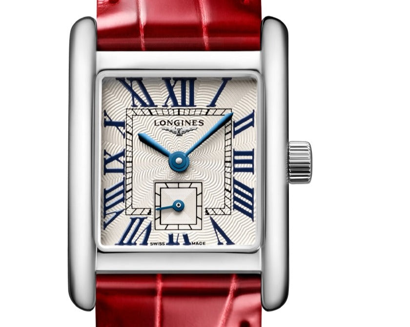 Longines Mini Dolcevita Silver dial Red strap 21.5mm L5.200.4.71.5 – HT llc